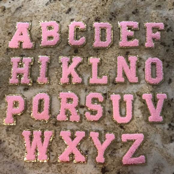 Other | 22 Alphabet Fuzzy Pink And Gold Sparkle Letters Iron On | Poshmark